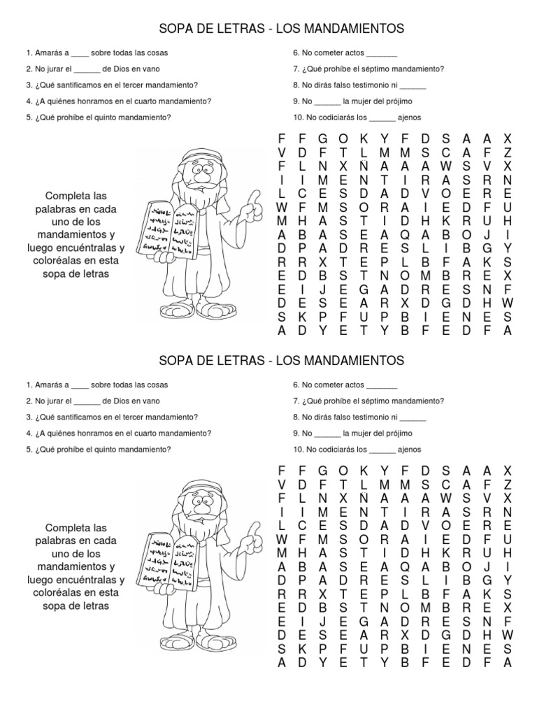 Los Mandamientos - Sopa de Letras