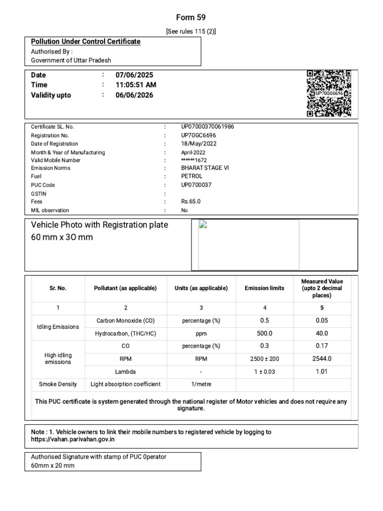 Pollution Under Control Certificate | PDF | Exhaust Gas | Atmosphere Of ...