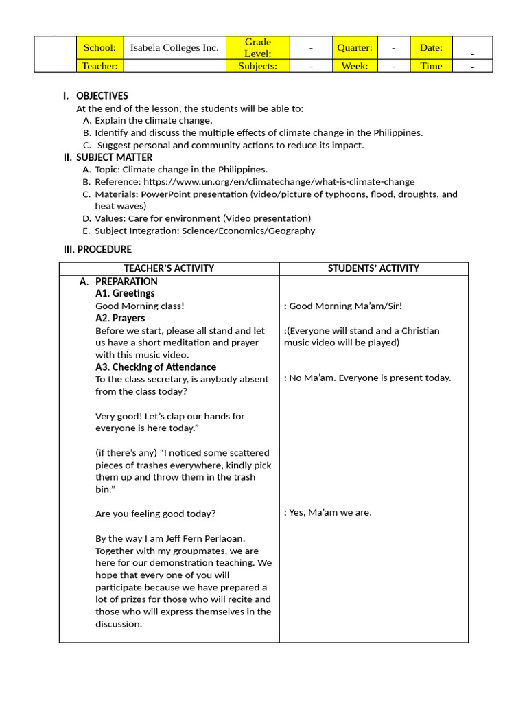Lesson Plan On Climate Change | PDF | Climate Change | Drought