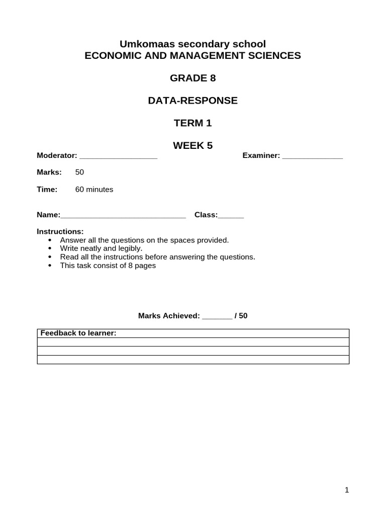 Grade 8 - Task 1 - Data Respons - InSTRUCTIONS - 2025 | PDF | Taxes ...