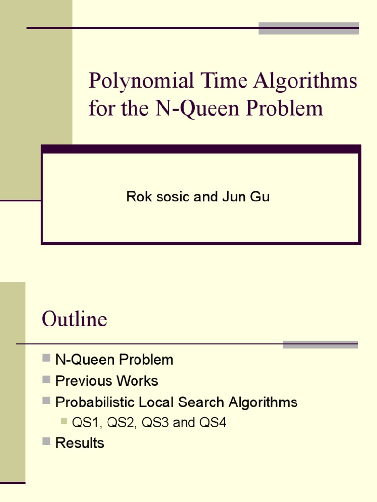 Polynomial Time Algorithms For The N Queen Problem Rok Sosic And Jun