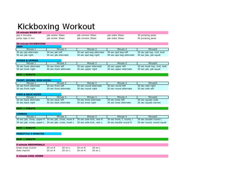 Kickboxing Routine Printable 30 Minute Kickboxing Workout!