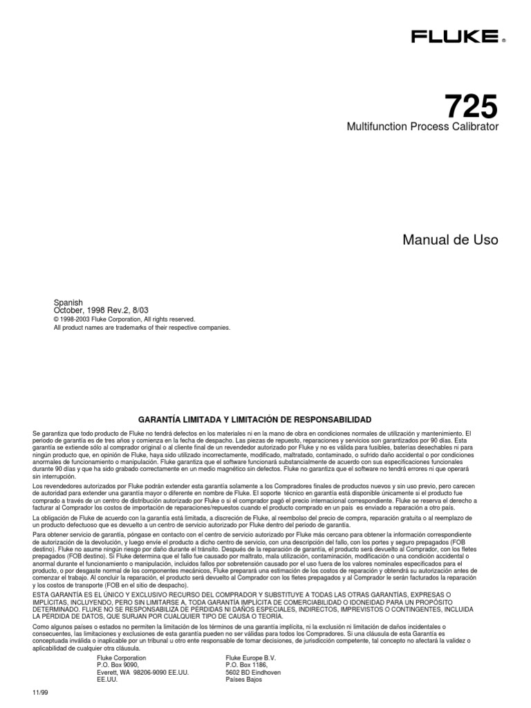 Fluke 725 | PDF | Par termoeléctrico | Corriente eléctrica