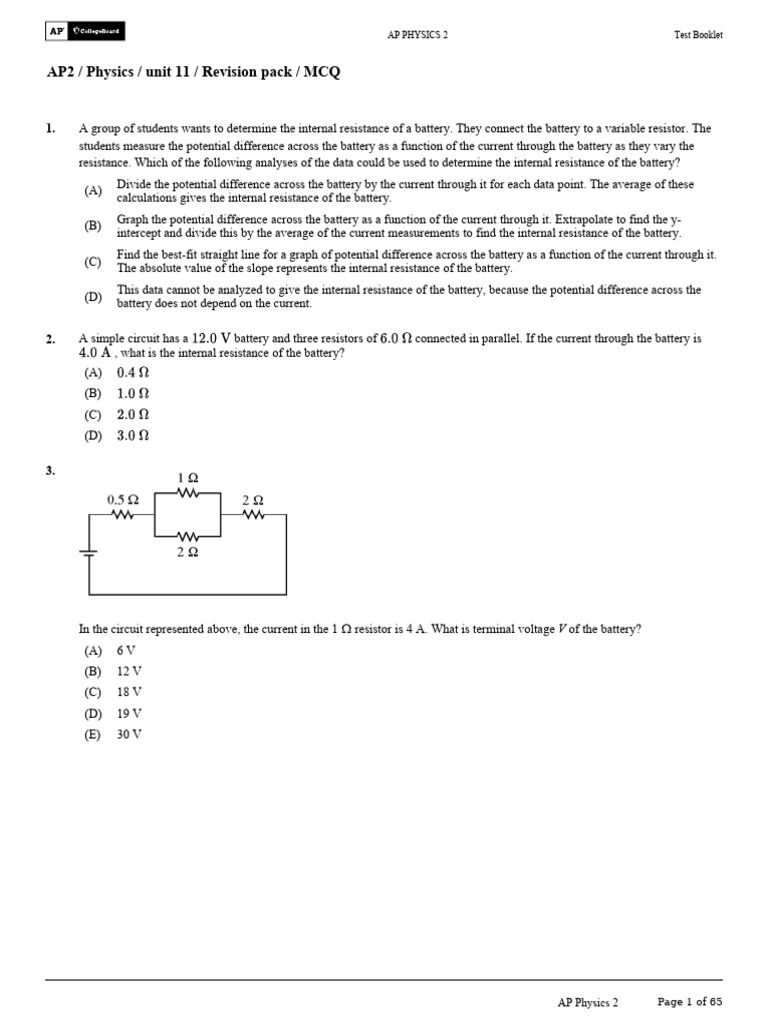 AP2 - Physics - Unit11 - Revisionpack - MCQ | PDF