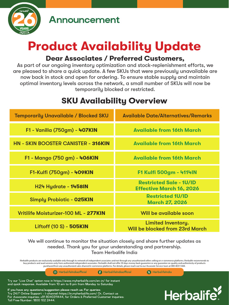 Product Availability Update Flyer Updated As On 16th March 2026 | PDF ...