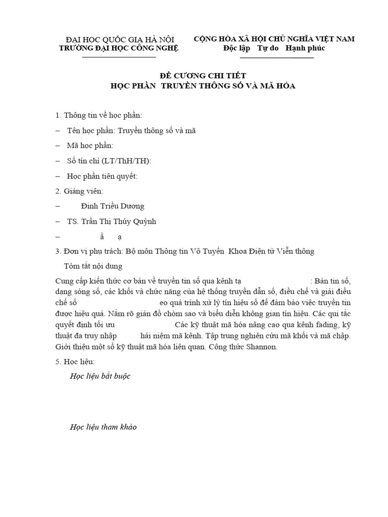 De Cuong Chi Tiet - Truyen Thong So Va Ma Hoa | PDF