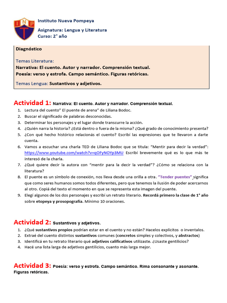 LyL 2°año - Diagnóstico | PDF