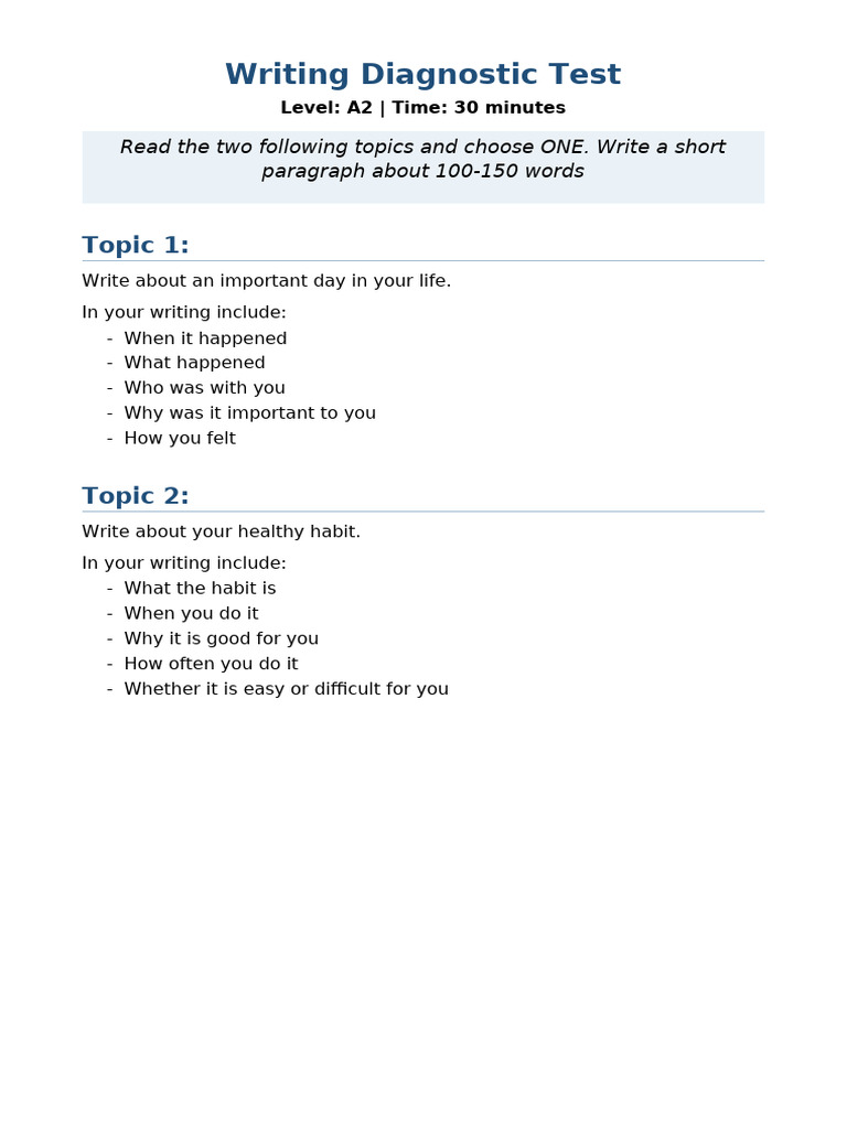 Writing Diagnostic Test - Redesigned | PDF | Language Families ...