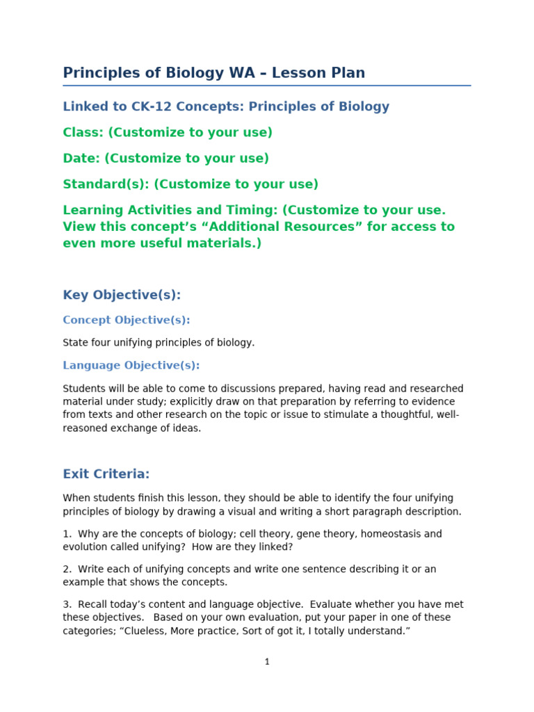 PrinciplesofBiologyLessonPlan WA | PDF | Gene | Evolution