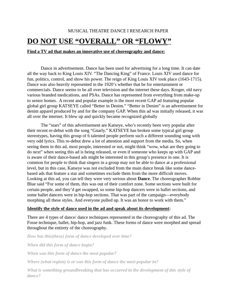 Musical Theater Dance Research Paper | PDF | Dances | Choreography