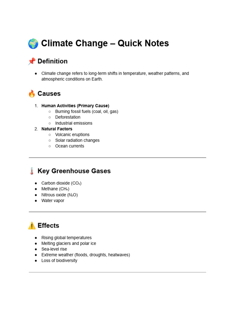 ? Climate Change - Quick Notes | PDF | Climate Change | Climate Change ...