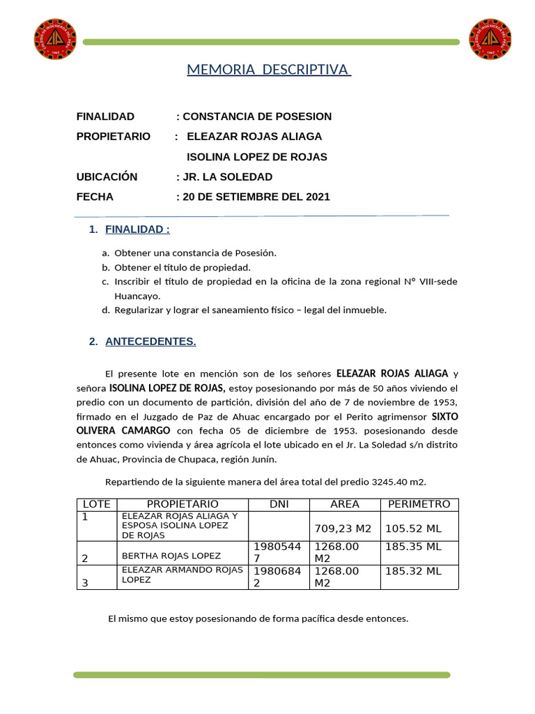 Memoria Descriptiva Matriz Principal | PDF