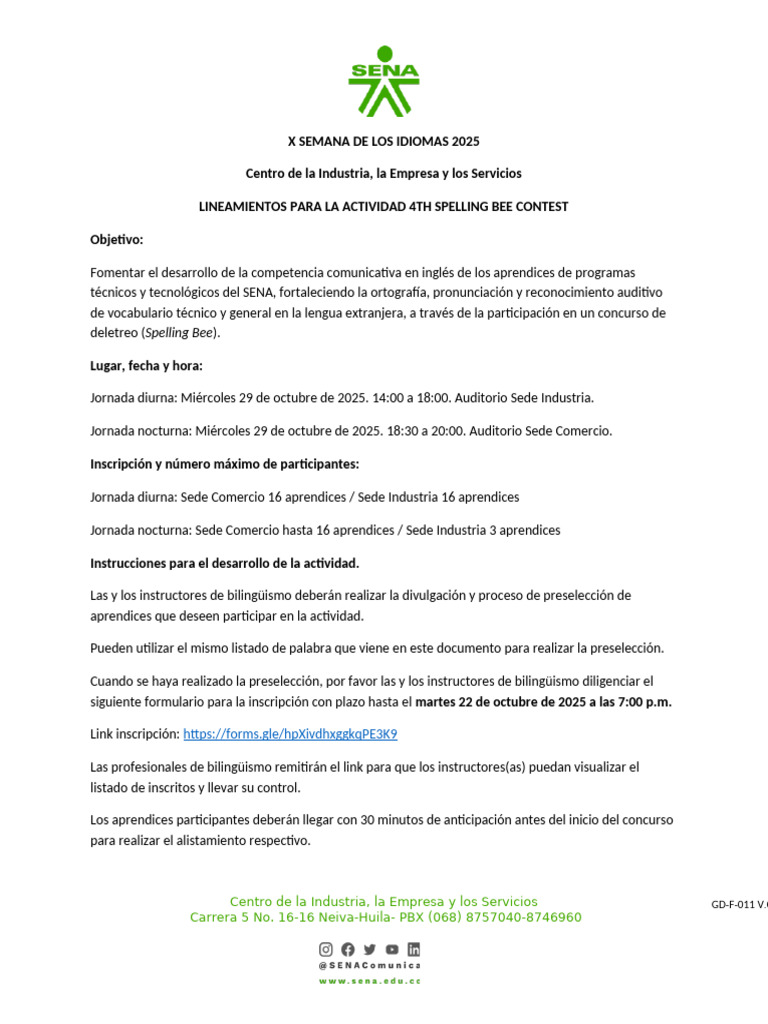 4TH SPELLING BEE CONTEST 2025 | PDF | Aquisición de idioma | Comunicación