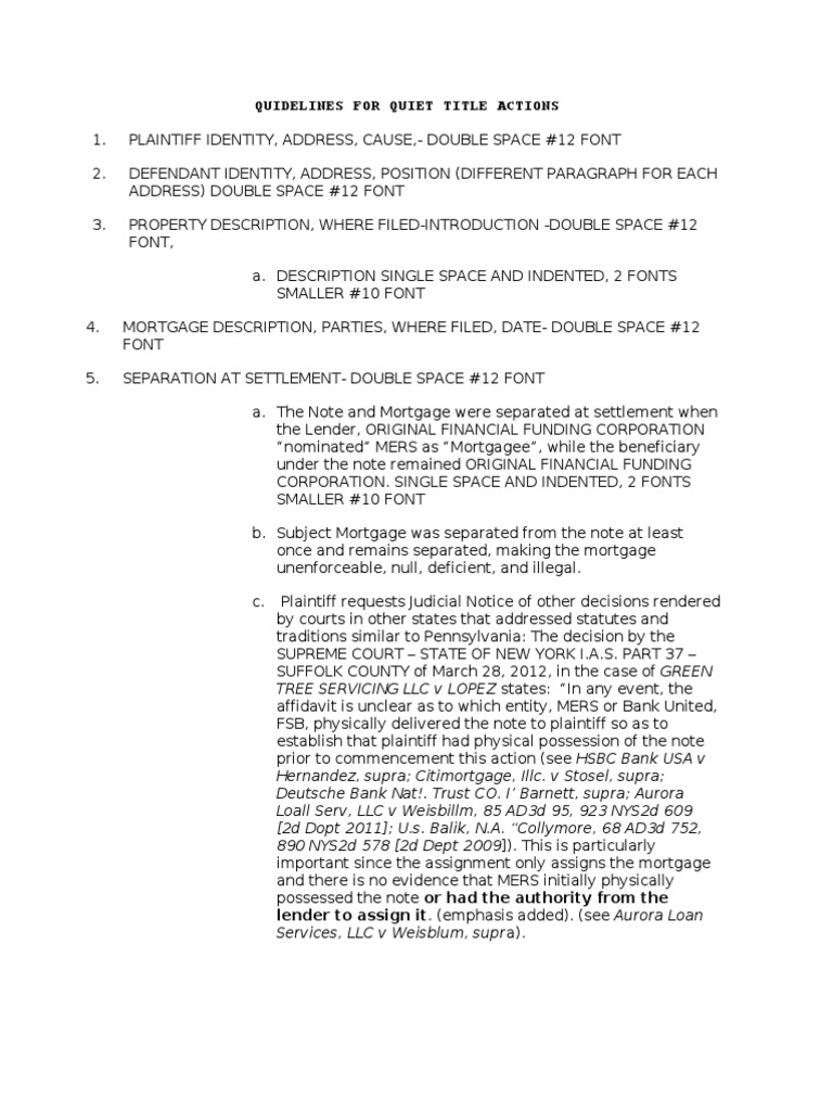 Guidelines for Quiet Title | Mortgage Law | Mortgage Loan