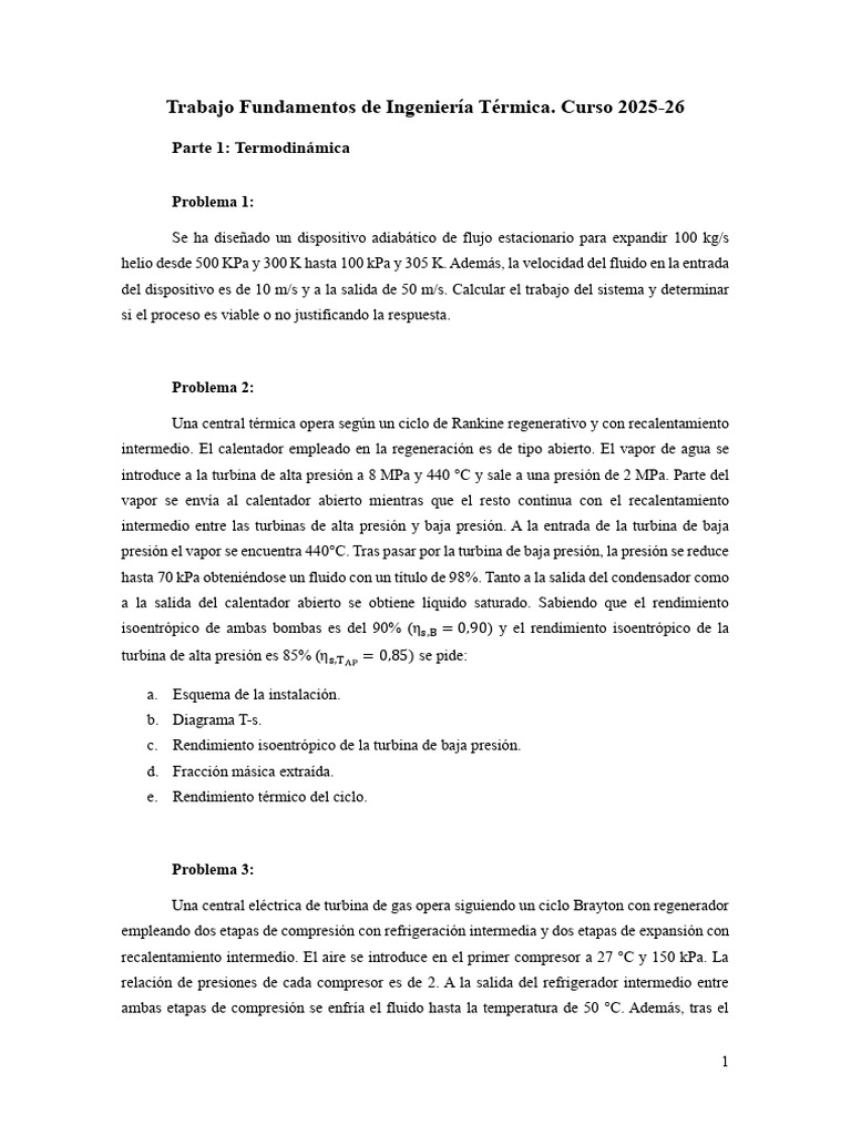 Problemas Térmica | PDF | Termodinámica | Ingeniería de Procesos