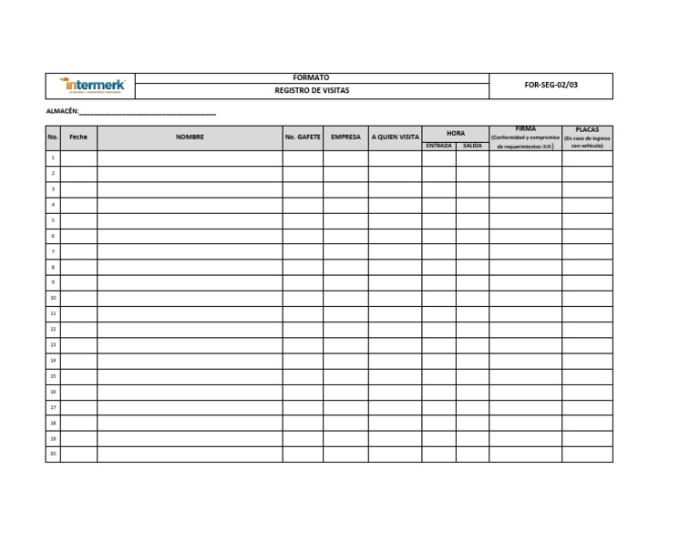 For Seg 02 03 Registro de Visitas | PDF