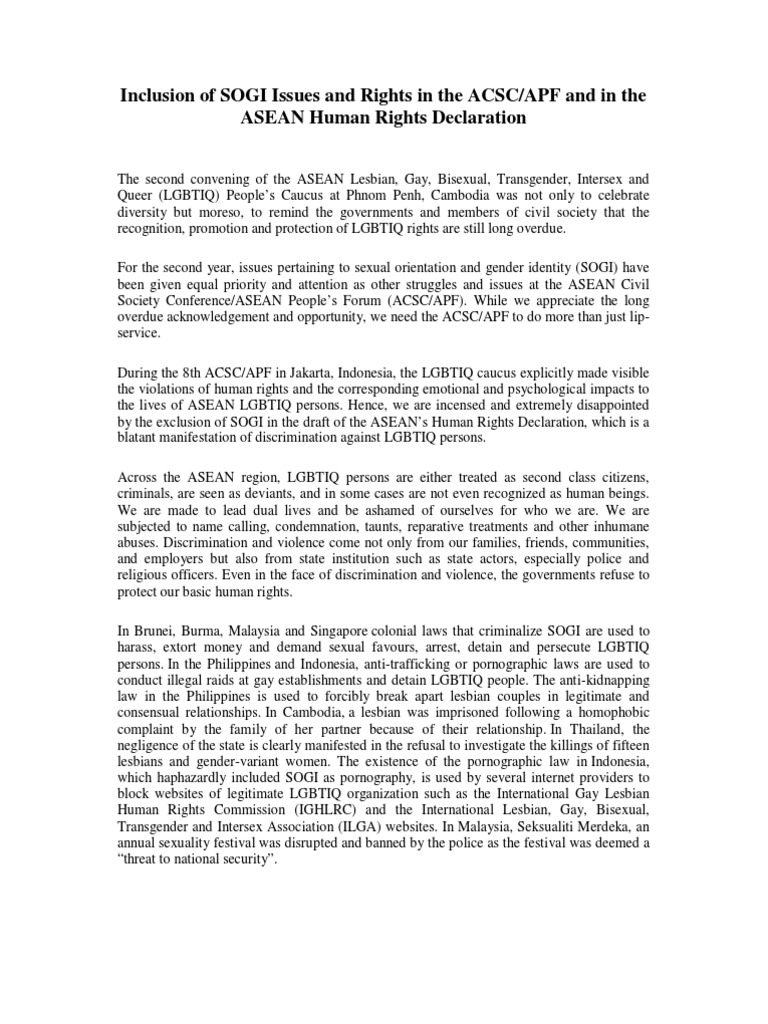 Inclusion of SOGI Issues and Rights in The ACSC | PDF | Lgbt | LGBTQIA+ ...