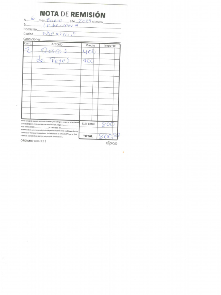 Nota de Roscas 800 Mexicali | PDF