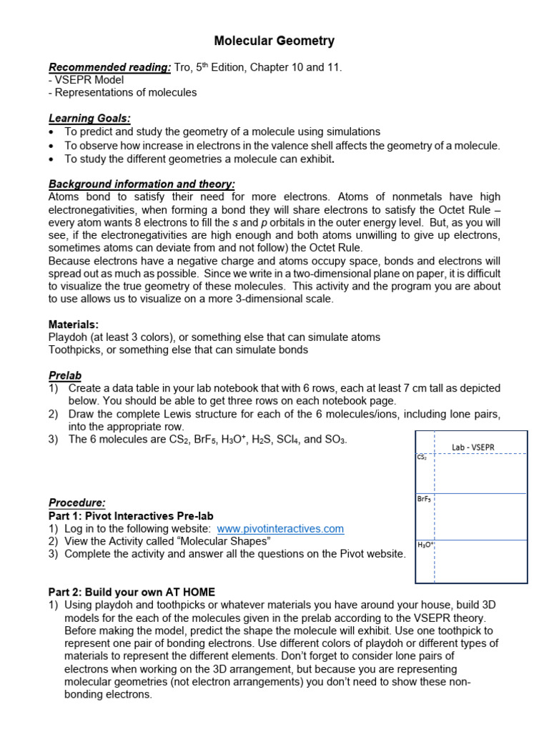 Lab 12 - Molecular Geometry 24 | PDF | Chemical Bond | Molecules