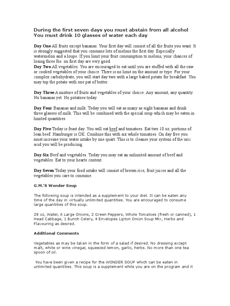 7-Day Wonder Diet Plan Guide | PDF | Vegetables | Salad