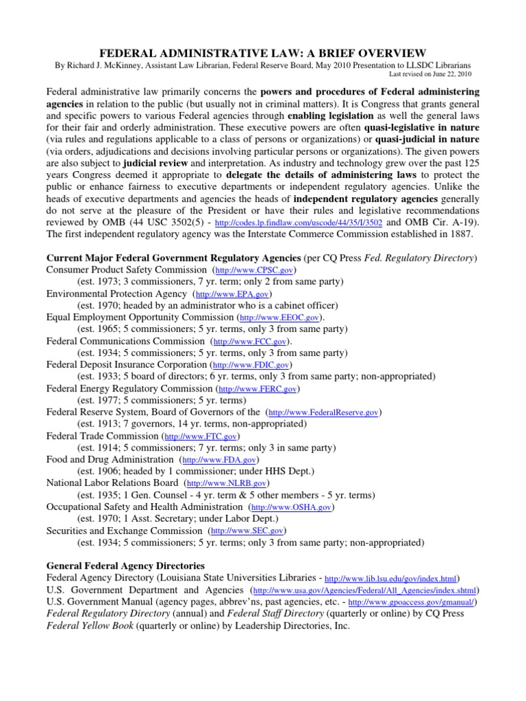 Overview of Administrative Law | PDF | Federal Register | Rulemaking