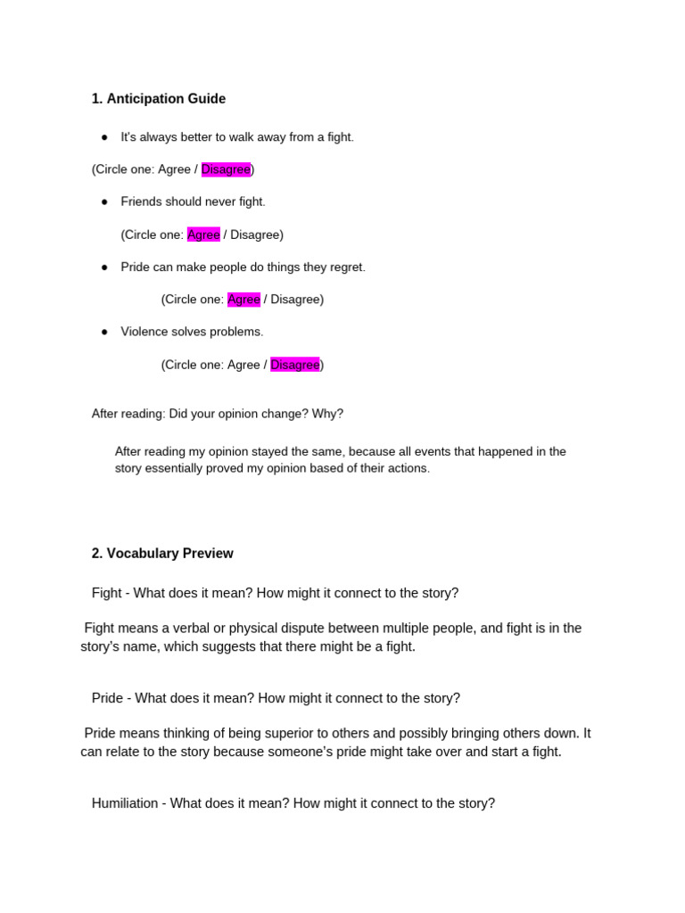 The Fight Worksheet Elise Chen | PDF