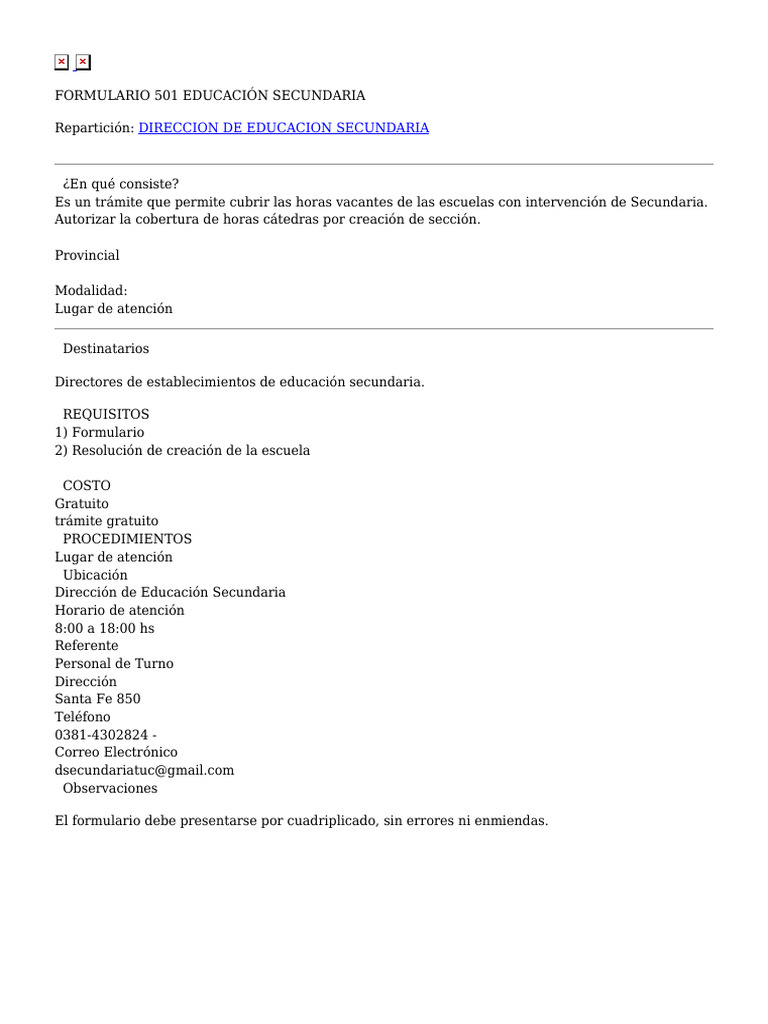 Formulario 501 Educación | PDF