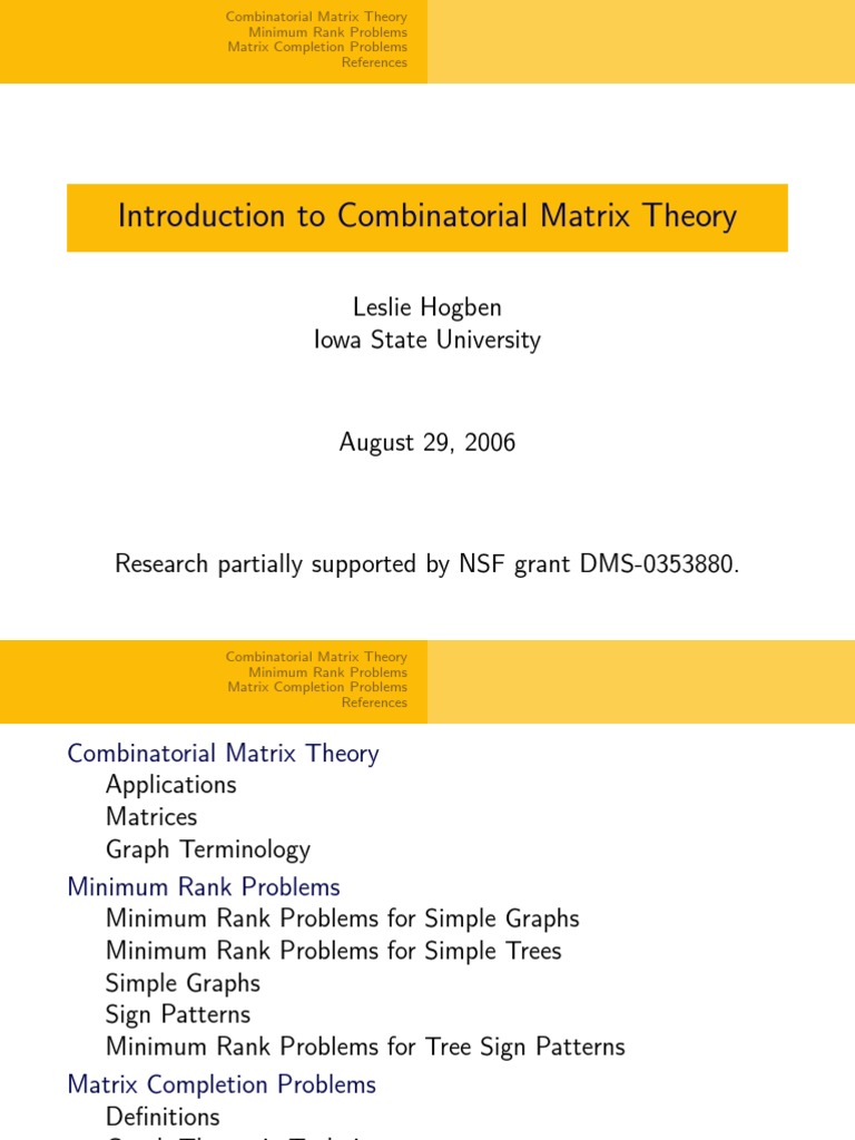 Combinatorial Matrix Theory Minimum Rank Problems | PDF | Matrix (Mathematics) | Eigenvalues And ...