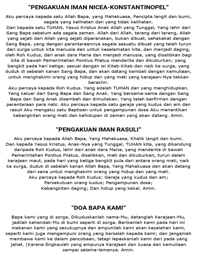 Pengakuan Iman Dan Doa Bapa Kami | PDF