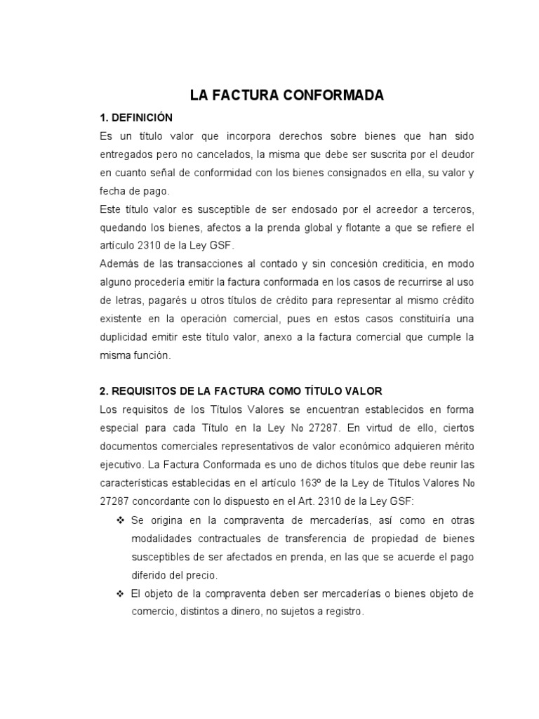 Factura Conformada: Requisitos y Características | PDF | Pagaré | Pagos