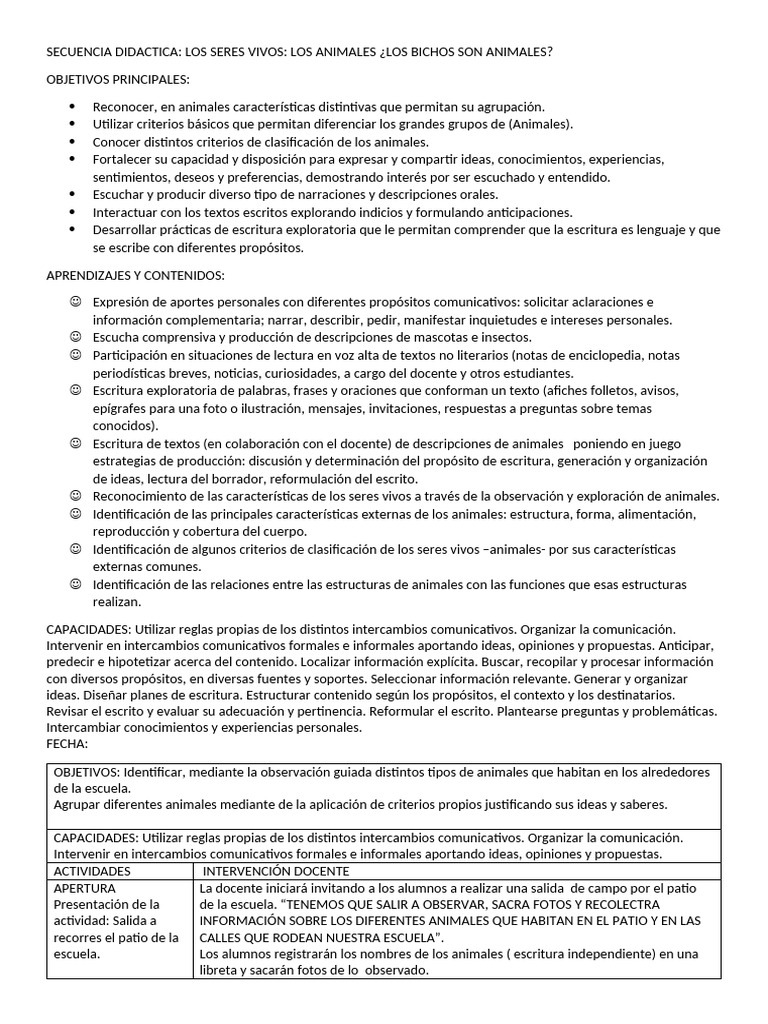 Sec Didac 4 Animales Lengua Ciencias | PDF