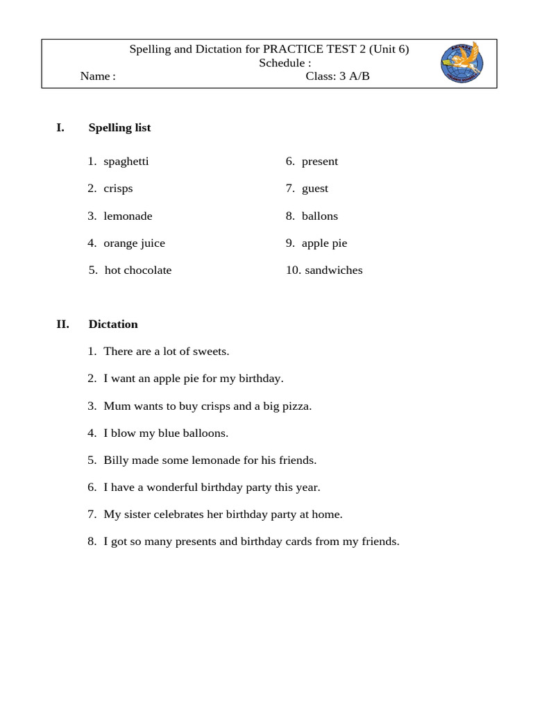 CHECKED P3 Spelling & Dictation List For Practice 2 (Students) MELY | PDF