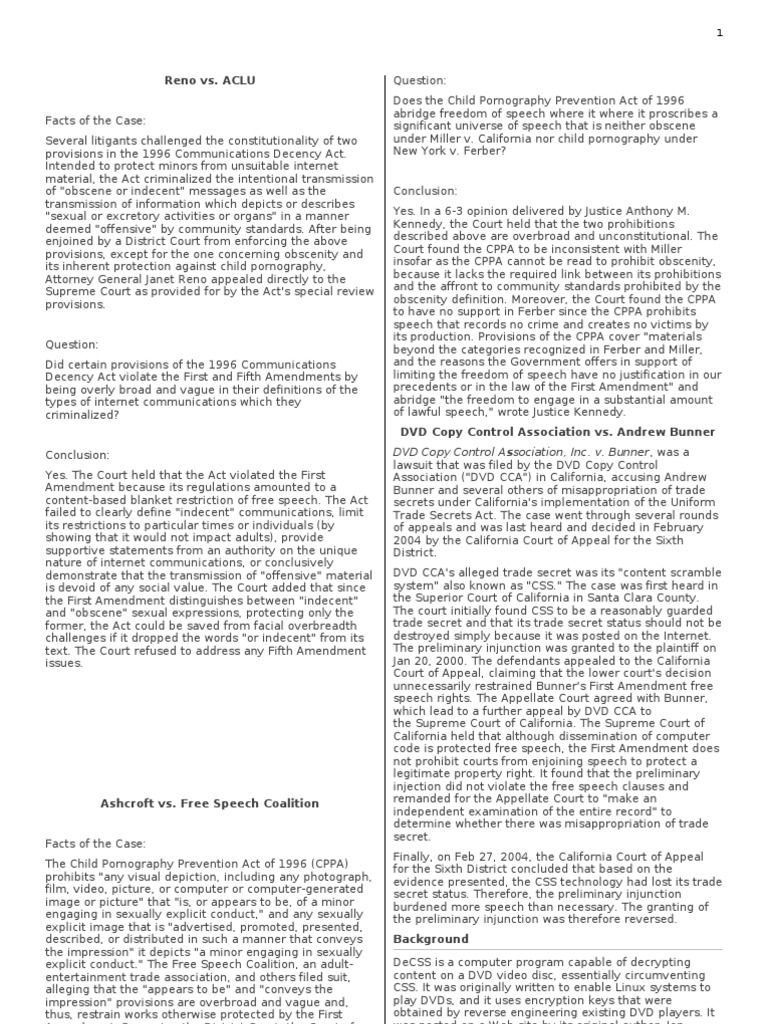 Reno vs. ACLU: DVD Copy Control Association, Inc. v. Bunner, Was A ...
