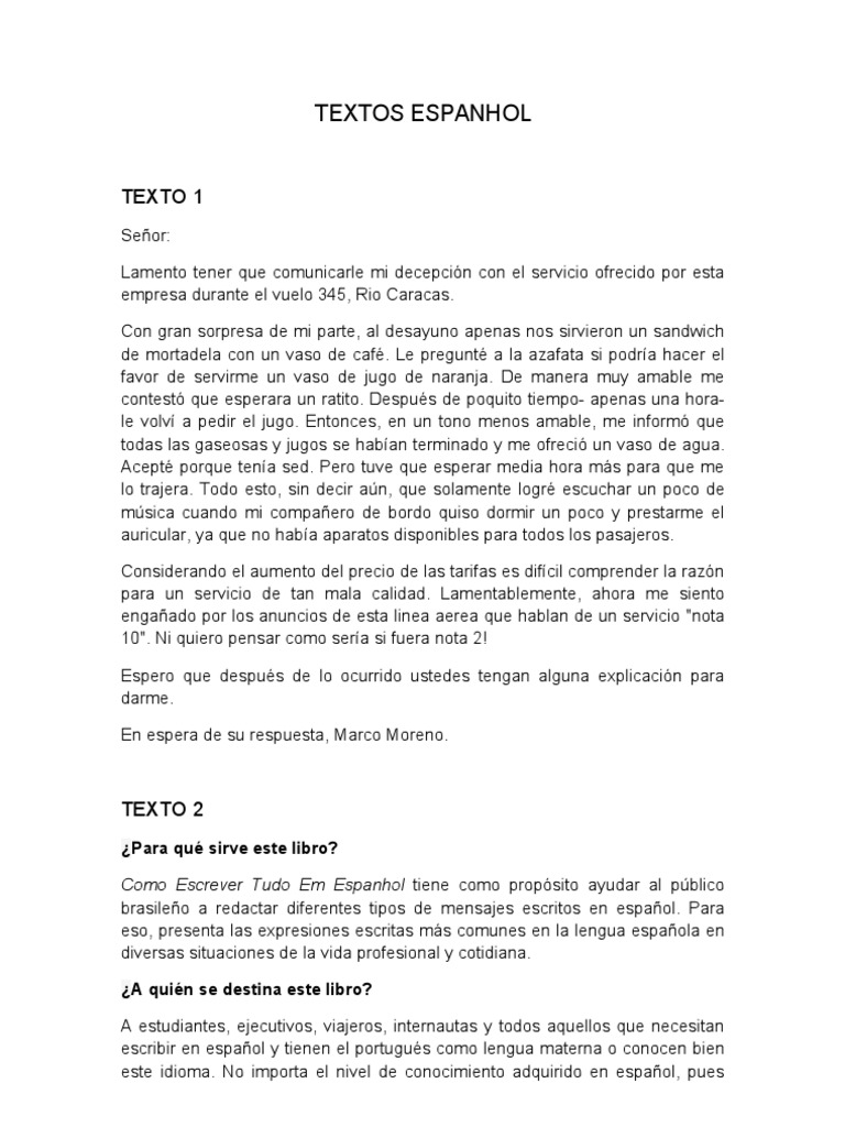 TEXTOS ESPANHOL