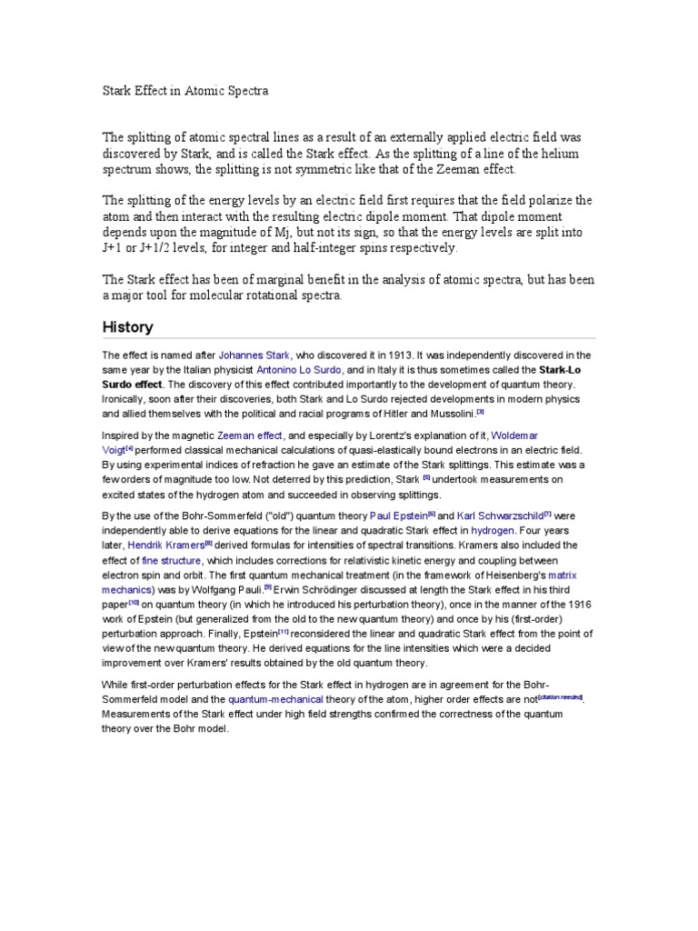 Understanding the Stark Effect | PDF | Atomic Physics | Molecular Physics