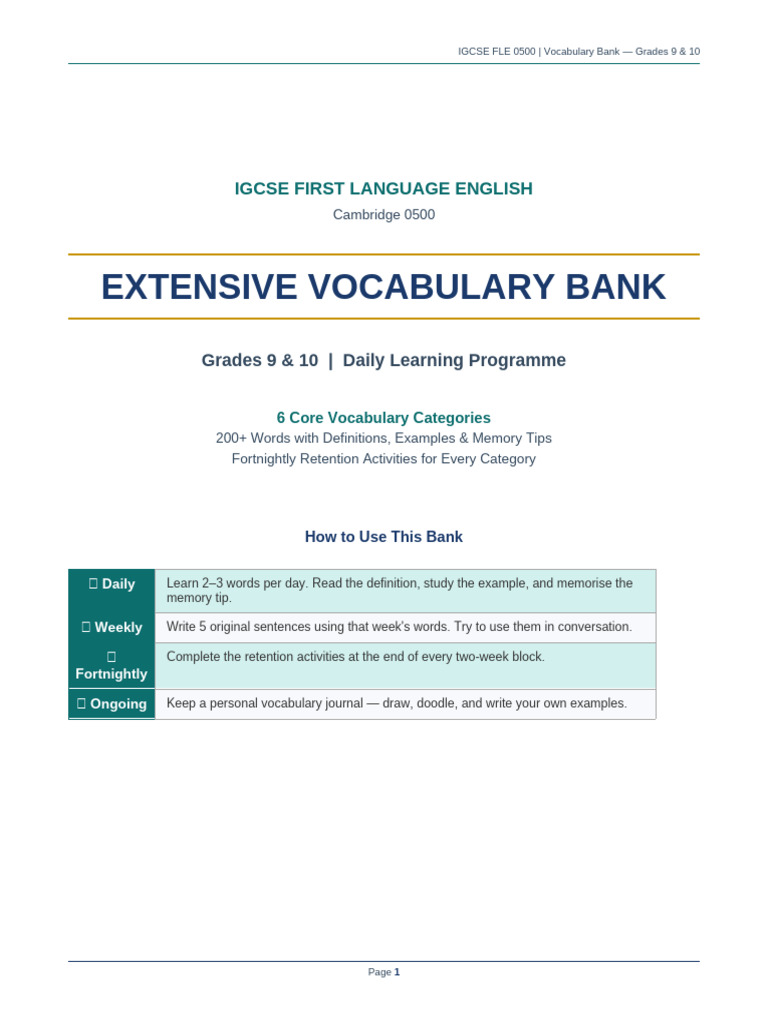 IGCSE Vocabulary Builder Grades 9-10-11 | PDF | Word | Odyssey