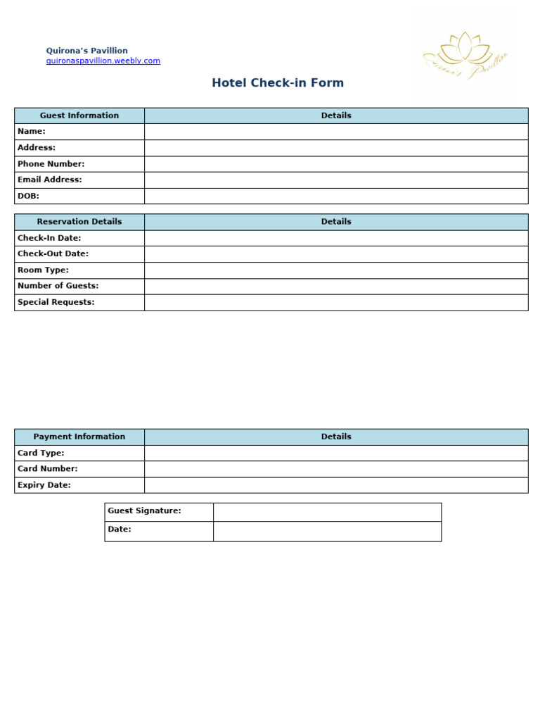 Hotel Check in Form Template (1) (Repaired) | PDF
