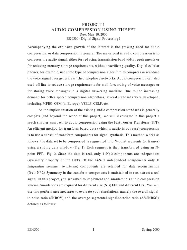 Project 1 Audio Compression Using The FFT: Independent Dominant ...
