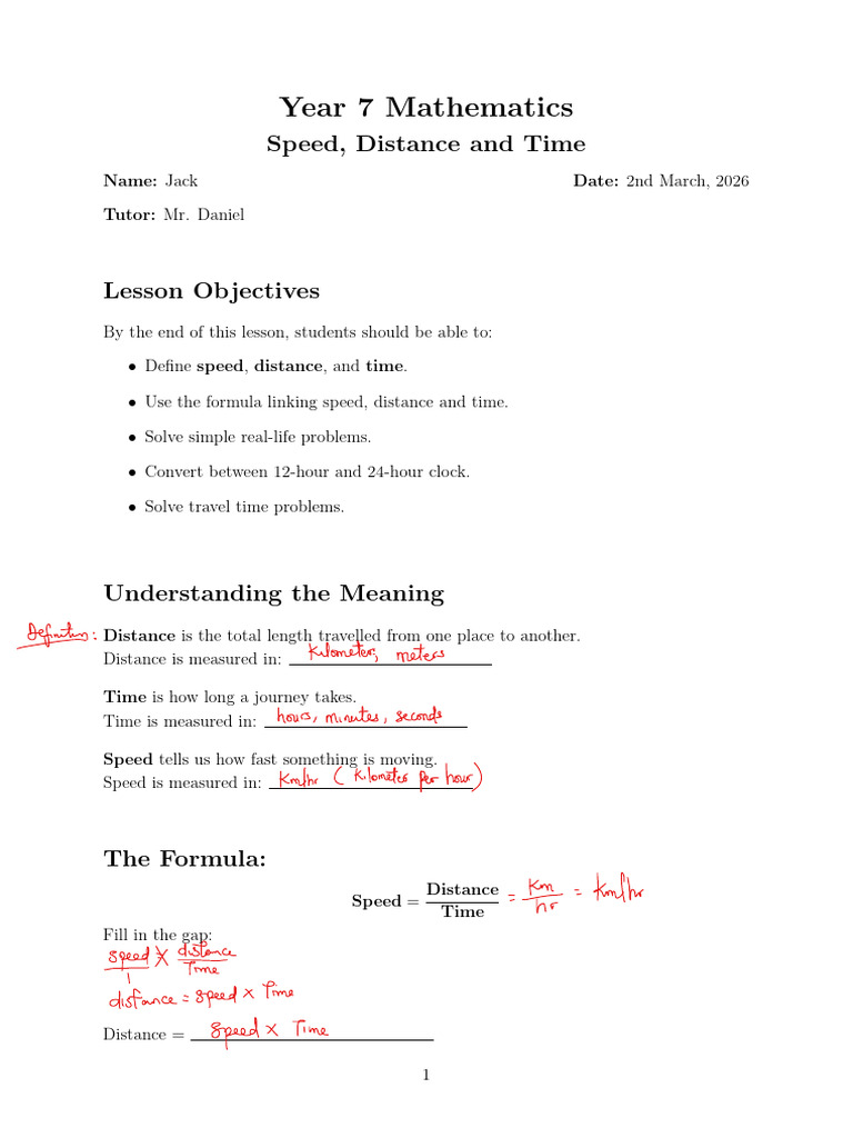 Mathematics Lesson Note (02!03!2026) | PDF | Speed