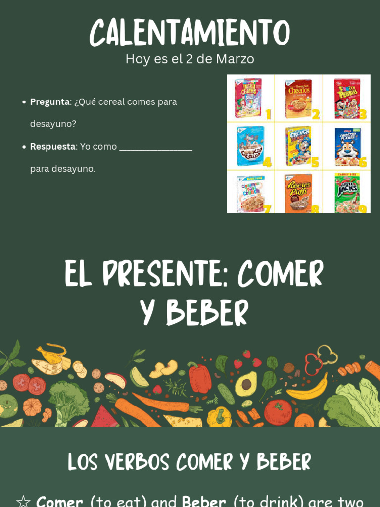 Spanish 2 Present Tense Comer y Beber y Adjetivos | PDF