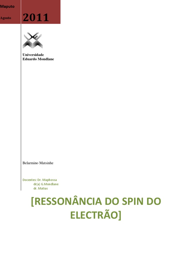 Ressonancia Spin Do Electrao Pdf Spin Física Elétron