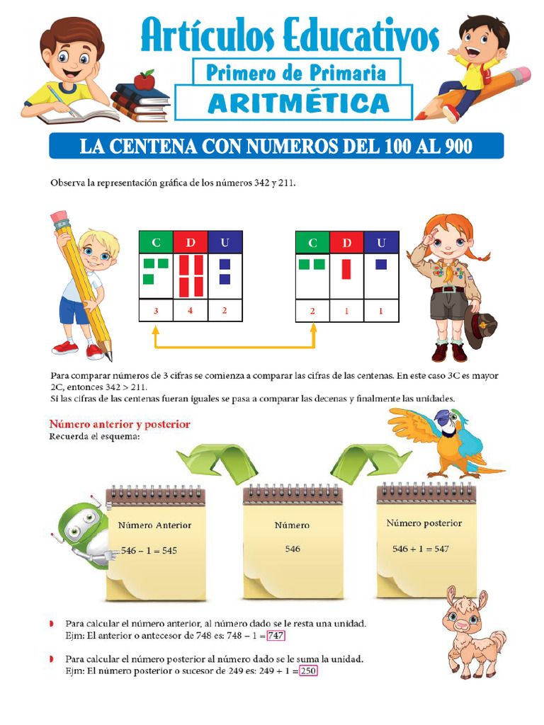 La Centena Con Numeros Del 100 Al 900 para Primero de Primaria | PDF