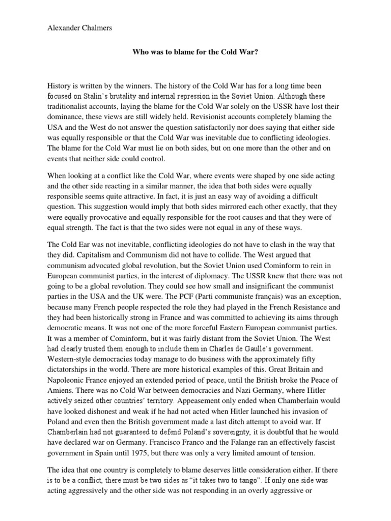 Who Was To Blame For The Cold War? | PDF | Cold War | Joseph Stalin