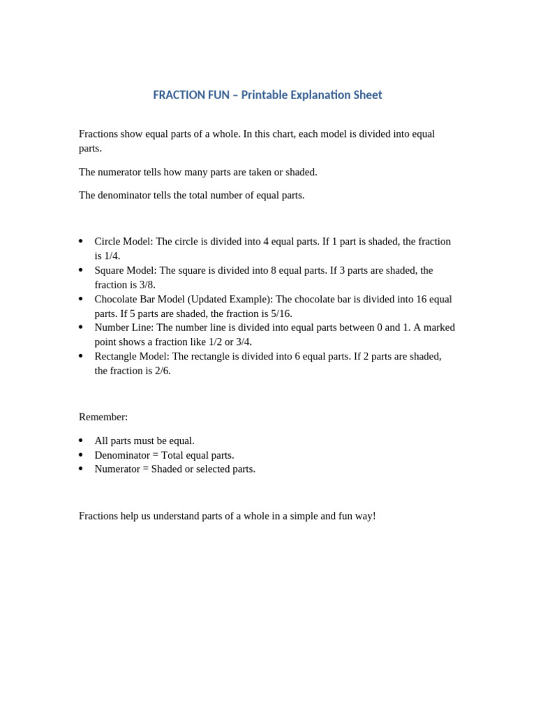 Fraction Fun Printable Explanation NEW | PDF