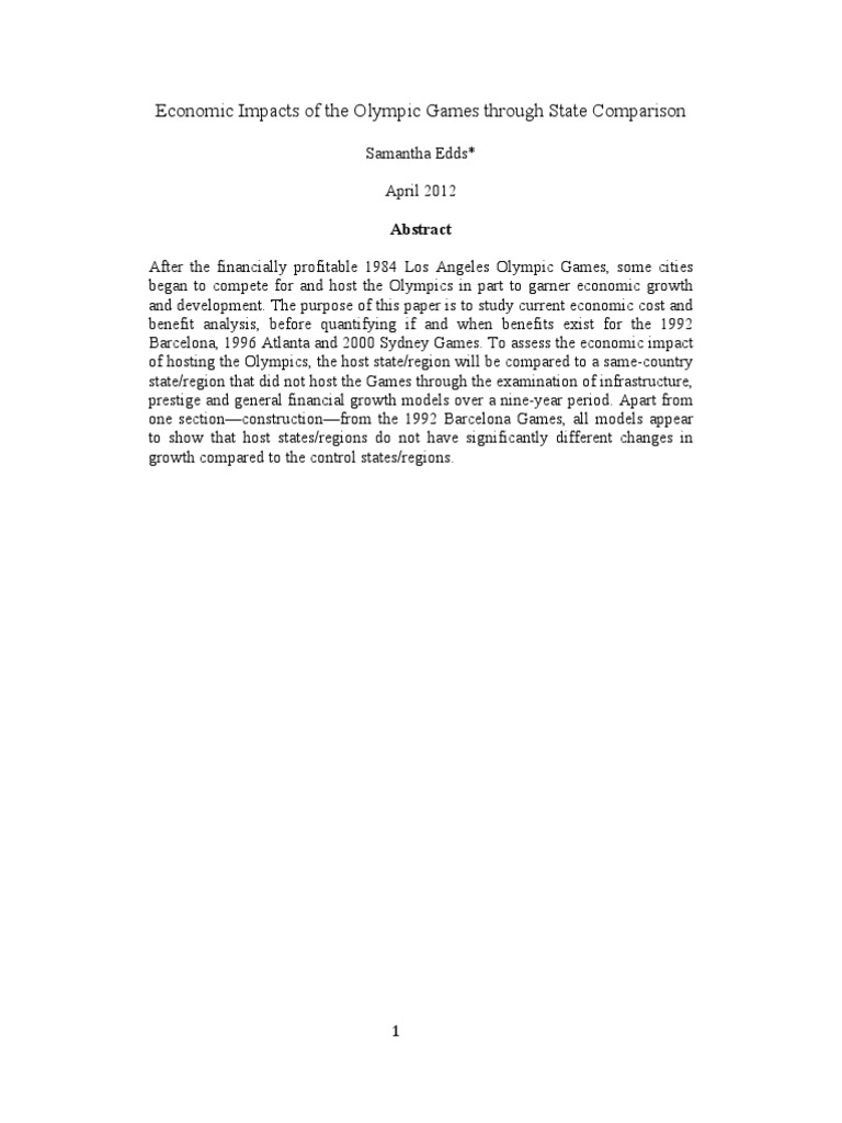 Olympic Economic Impact Analysis | PDF | Olympic Games | Economic Growth