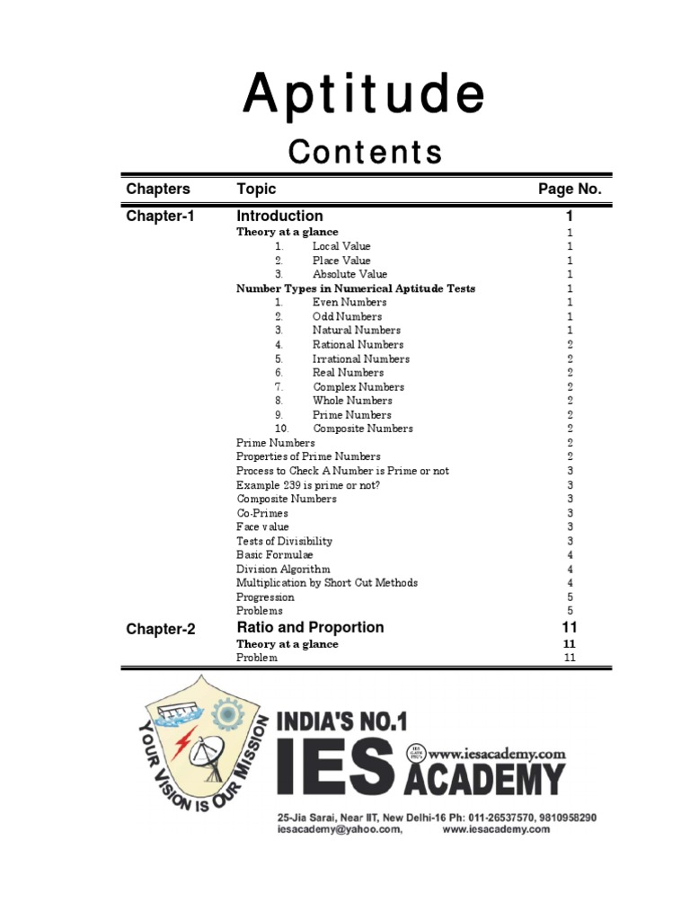 Aptitude: Chapters Topic No. Chapter-1 Introduction 1 | PDF