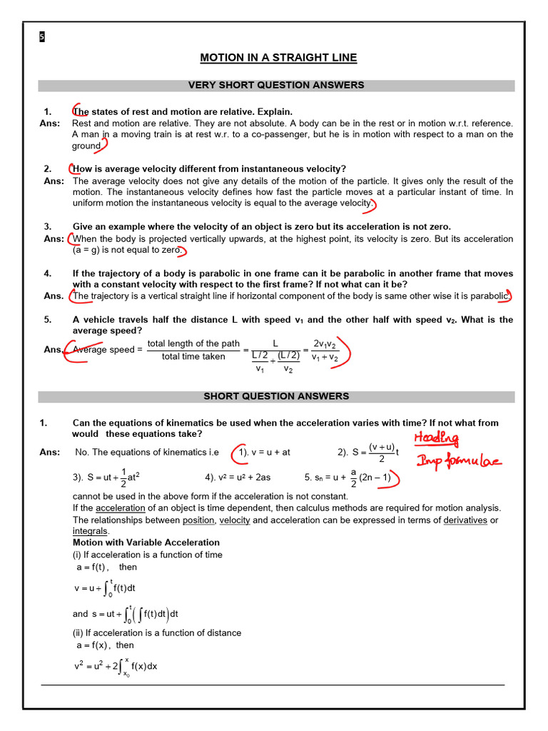 Motion in A Straight Line | PDF | Acceleration | Velocity