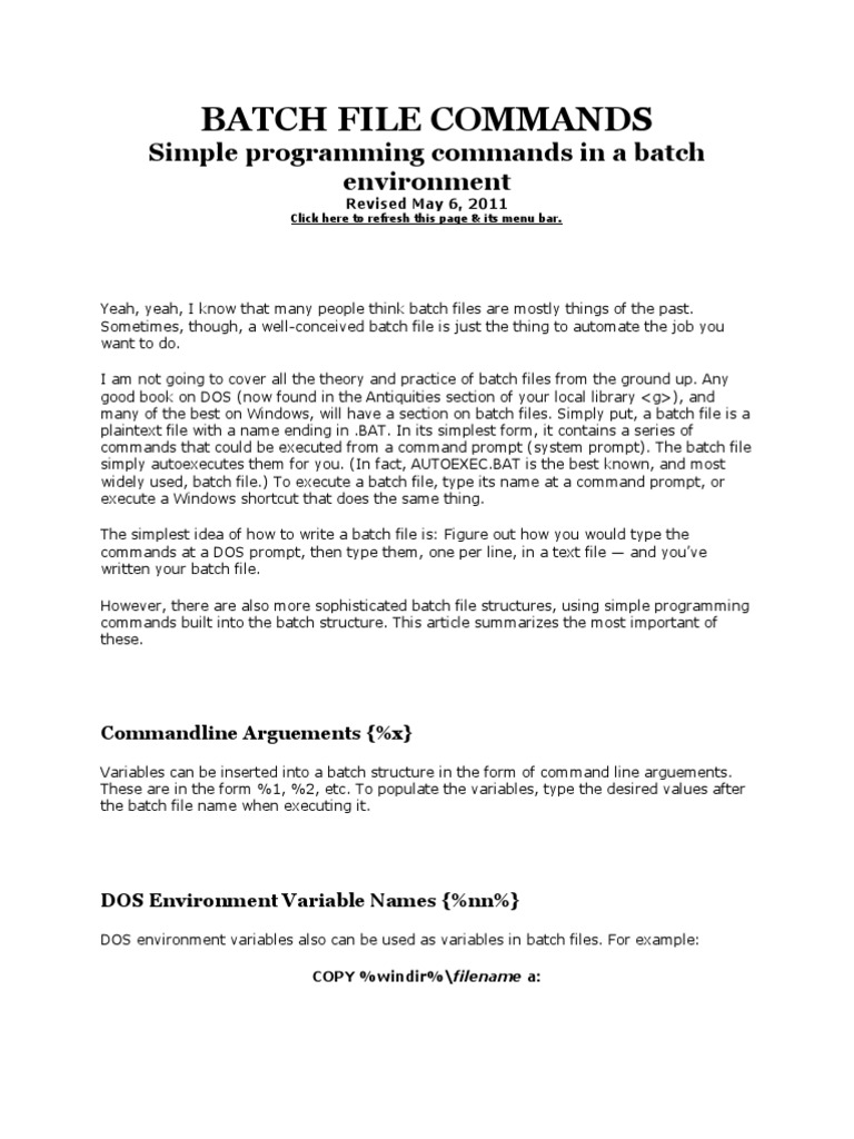 Batch File Commands | PDF | Command Line Interface | Text File
