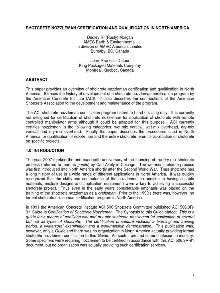Shotcrete Nozzleman Certification Qualification in North America | PDF ...