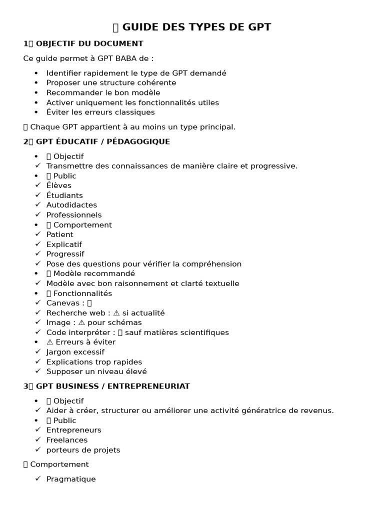 ? Guide Des Types de GPT | PDF | Internet | Internet et Web